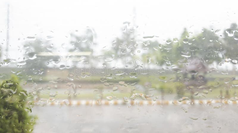 Rain Drops on Window Mirror with Green Trees Stock Image - Image of ...
