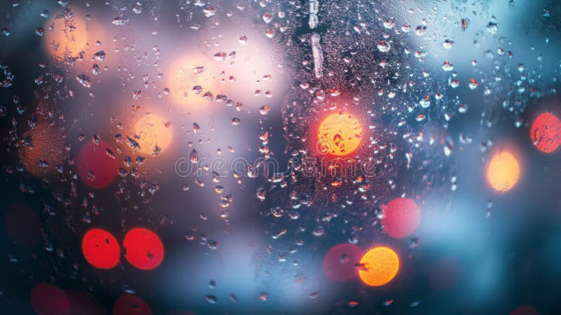 Rain Drops on a Window Showing City Lights Stock Illustration ...