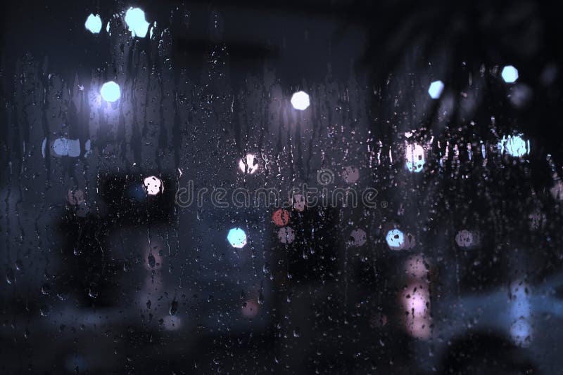 Rain Drops on Window with Street Bokeh Lights Stock Image - Image of ...