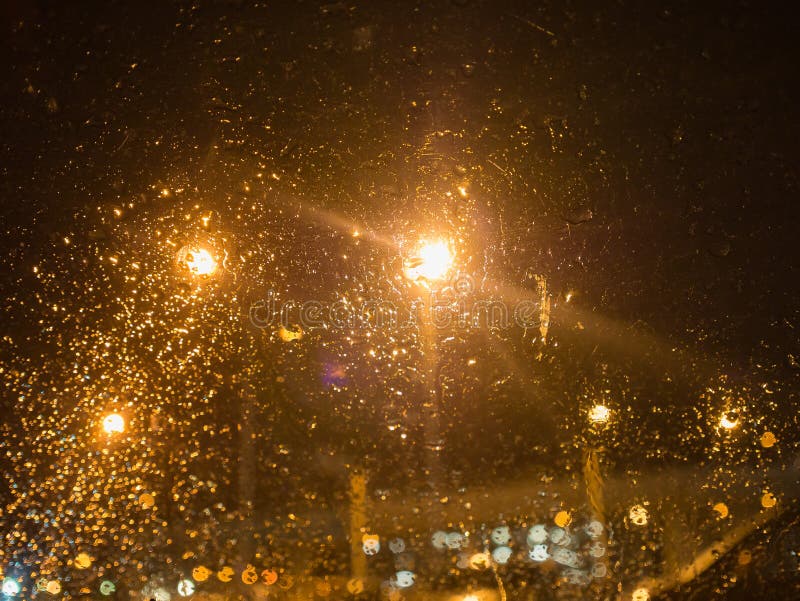 Rain Drops on the Windshield in Dark Night Stock Photo - Image of drop ...