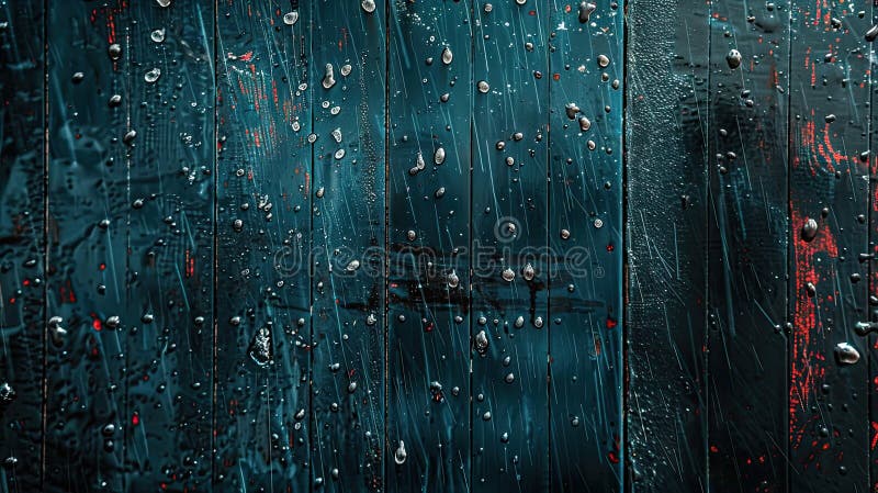 Rain Drops on Wooden Surface with Red Streaks Stock Image - Image of ...