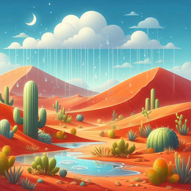 Rain in the Dry Sandy Desert Illustration Stock Illustration ...