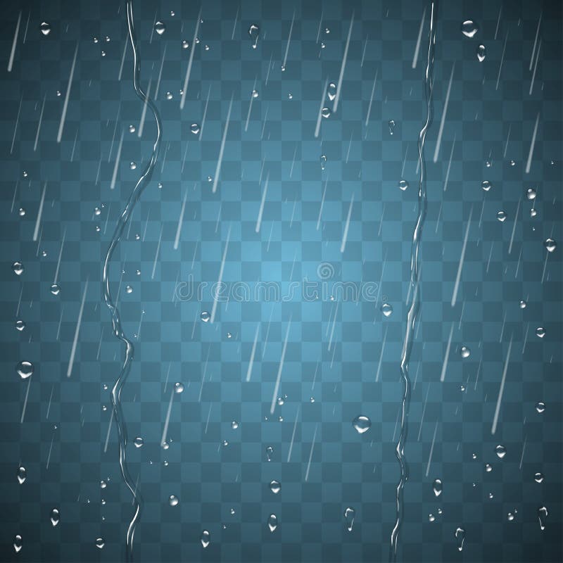 Rain Effect on Transparent Grid Background. Falling Water Drops Stock ...