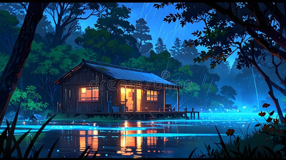 Rain Falling on an Abandoned Wooden Shack in a Dense Forest Stock ...