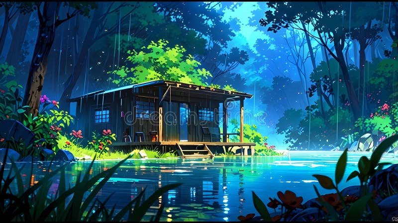 Rain Falling on an Abandoned Wooden Shack in a Dense Forest Stock ...