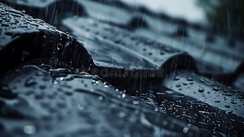 Rain Falling on the Black Roof. Close-up View. Generative AI Stock ...