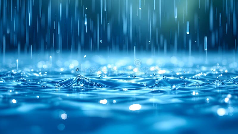 Rain Falling on a Blue Clear Lake Water Stock Illustration ...