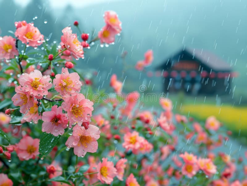 Rain Falling on Cherry Blossoms . Stock Image - Image of nature, cherry ...