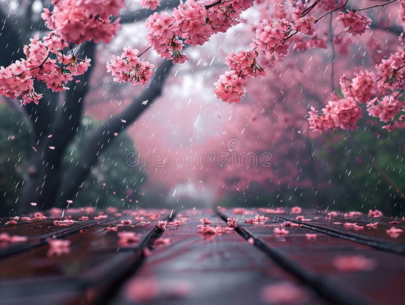 Rain Falling on Cherry Blossoms . Stock Photo - Image of leaf, beauty ...