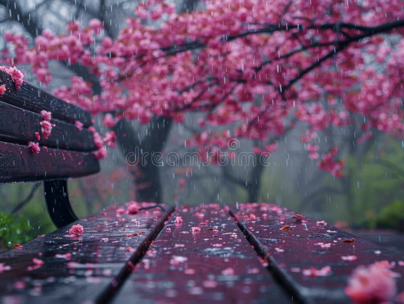 Rain Falling on Cherry Blossoms . Stock Photo - Image of japanese ...