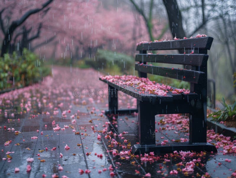 Rain Falling on Cherry Blossoms . Stock Photo - Image of plant, design ...