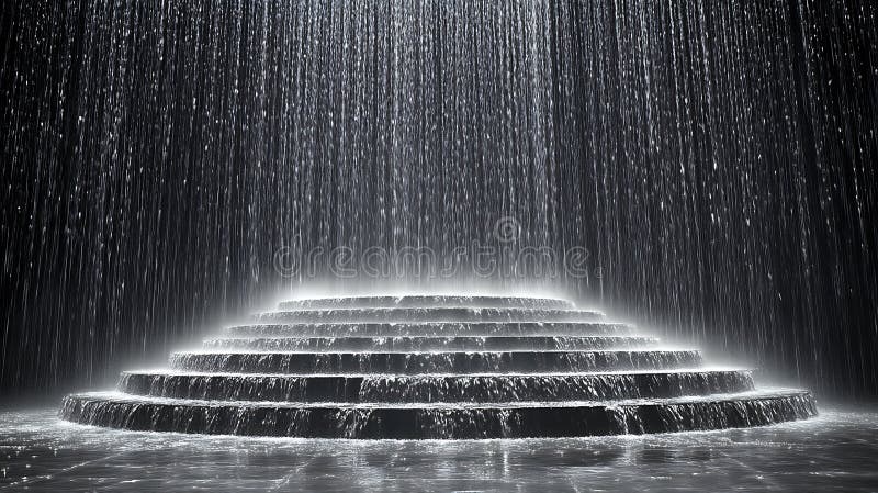 Rain Falling on Circular Steps Water Feature Stock Illustration ...