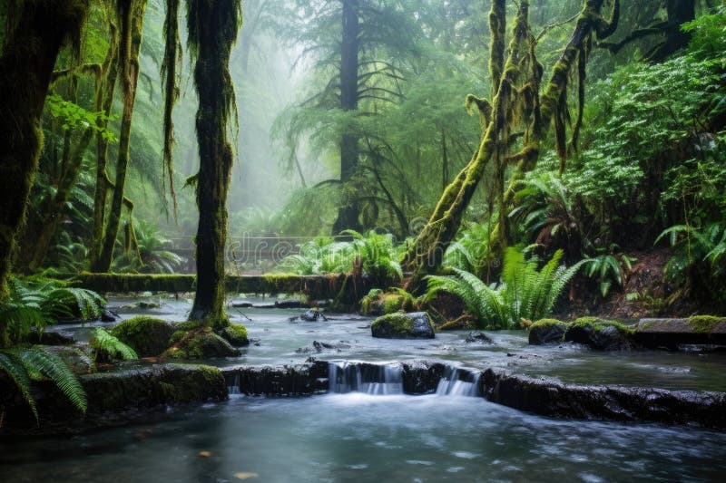 Rain Falling on Cool Forest Hot Springs Stock Illustration ...
