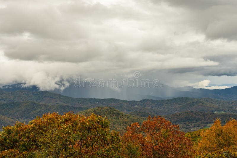 Rain Falling in the Distance Over the Blue Ridge Mountains Stock Photo ...