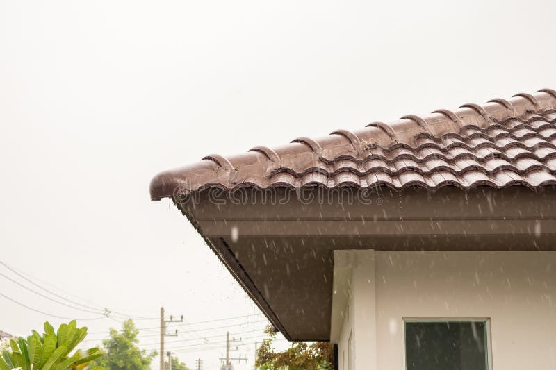 Rain Falling Down from the House Roof Stock Photo - Image of raindrop ...