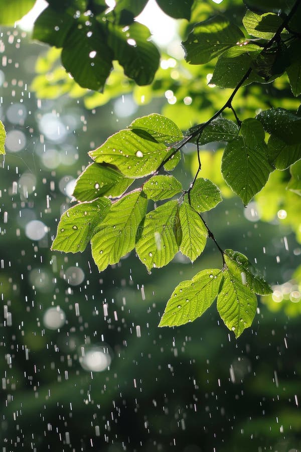 Rain Falling on Green Leafy Tree Stock Photo - Image of plant, garden ...