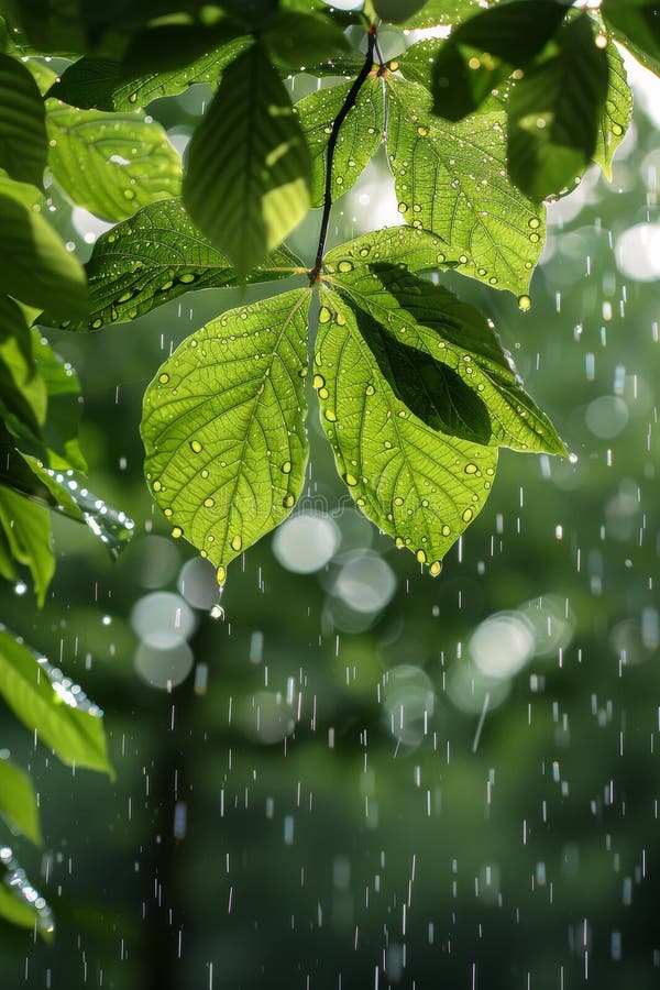 Rain Falling on Green Leafy Tree Stock Photo - Image of shower, flora ...