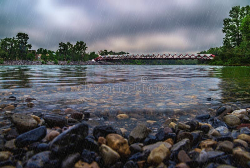 Rain Falling Over the Bow River Valley Editorial Image - Image of river ...