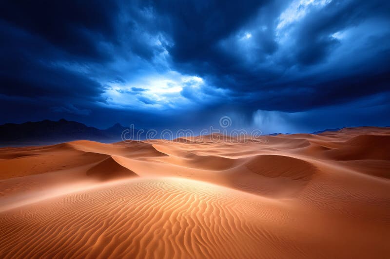 Rain Falling Over Sand Dunes in the Desert Under Dramatic Sky Stock ...
