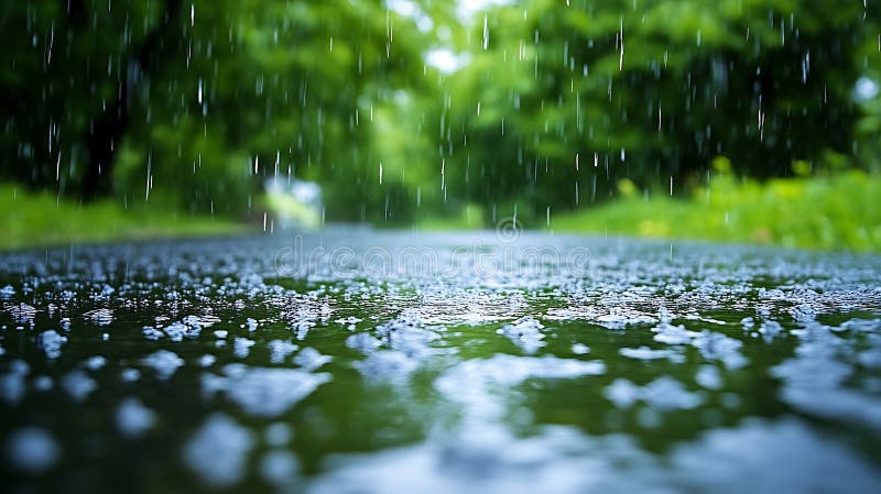 Rain Falling on a Path through a Green Forest Stock Illustration ...
