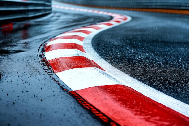 Rain Falling on Red and White Kerb of a Racing Track Stock Illustration ...