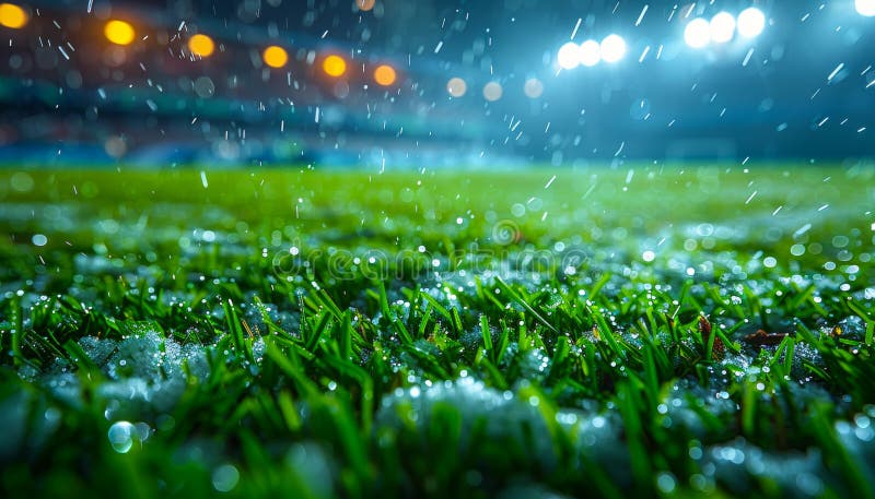 Rain Falling on Soccer Field during Evening Match Stock Image - Image ...