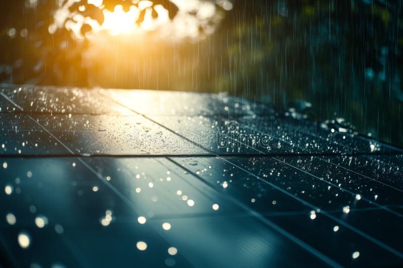 Rain Falling on Solar Panels in the Sunlight Stock Illustration ...