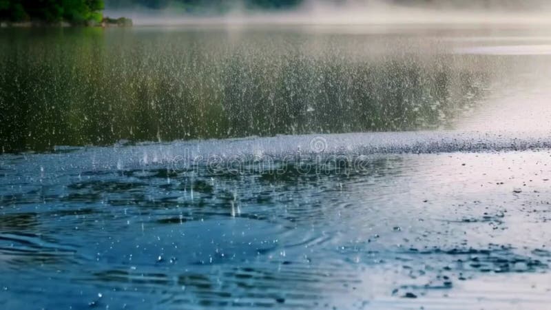 Rain Falling on Water Surface in 4K Stock Video - Video of reflection ...