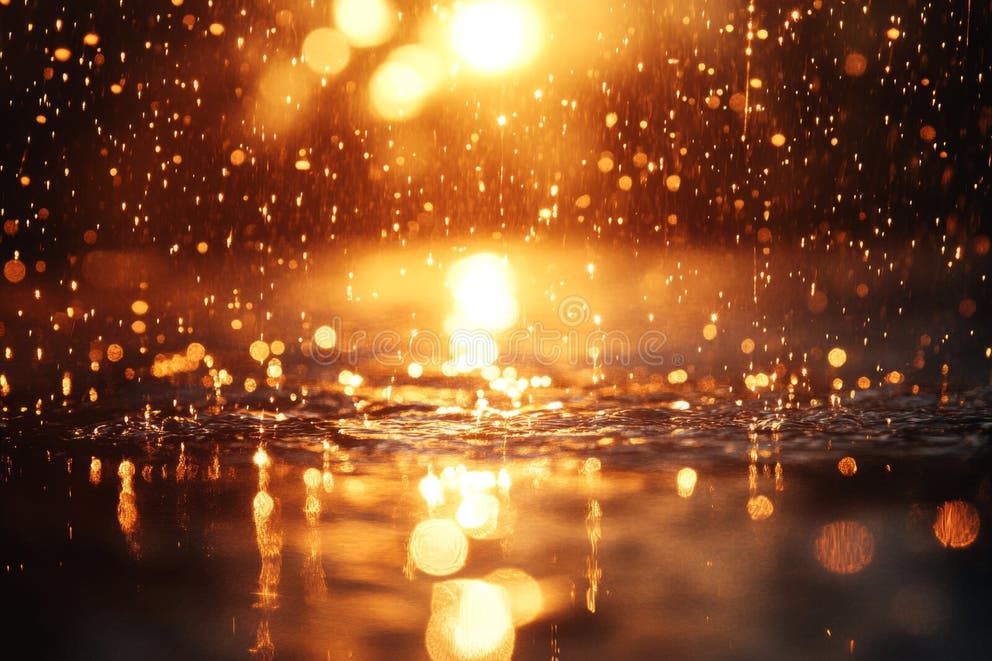 Rain is Falling on a Water Surface at Night, Creating Ripples and ...
