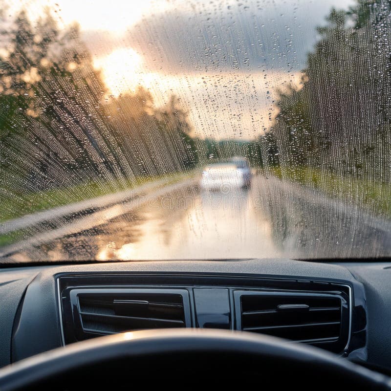 Rain Falling on the Windscreen Stock Illustration - Illustration of ...