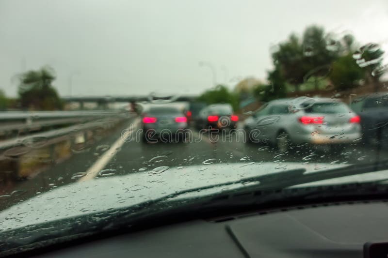 Rain that Falls Heavily on Cars Driving on the Highway in the Direction ...