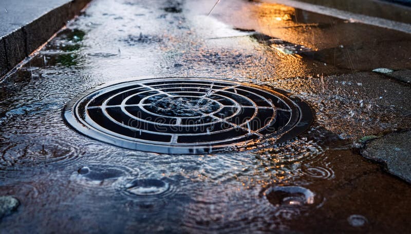 Rain Flowing Down a Drain, AI Generated Stock Illustration ...