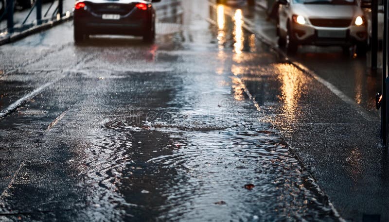 Rain Flowing Down a Drain, AI Generated Stock Illustration ...