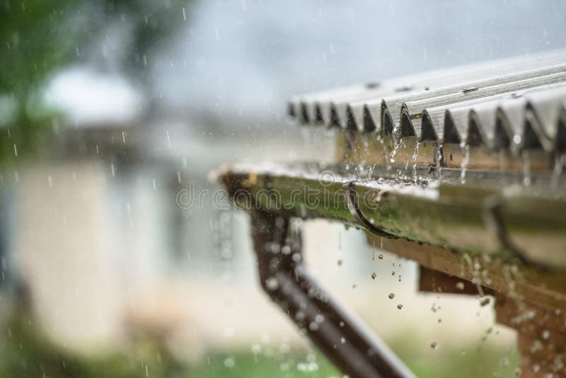 Rain Flows Down from a Roof Down Stock Image - Image of splash, metal ...