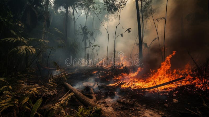 Rain Forest Fire Disaster is Burning Stock Illustration - Illustration ...