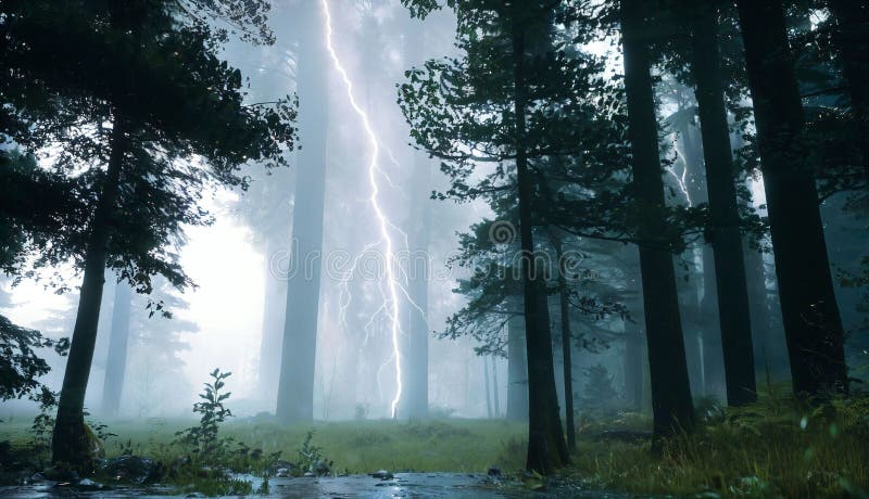 Rain forest lightning view stock illustration. Illustration of ...