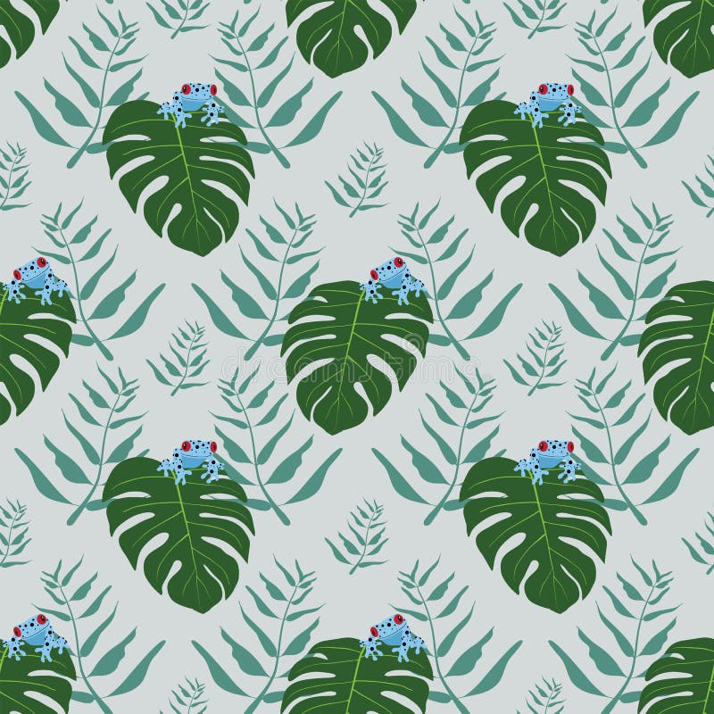 Tropical Diamond Array Repeat Seamless Pattern of Leaves and Blue Tree ...