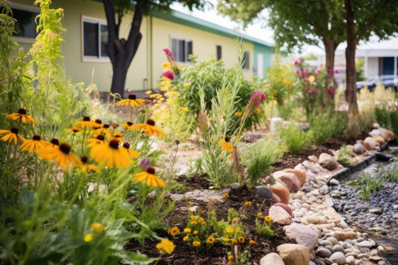 Rain Garden with Native Plants Attracting Wildlife Stock Image - Image ...