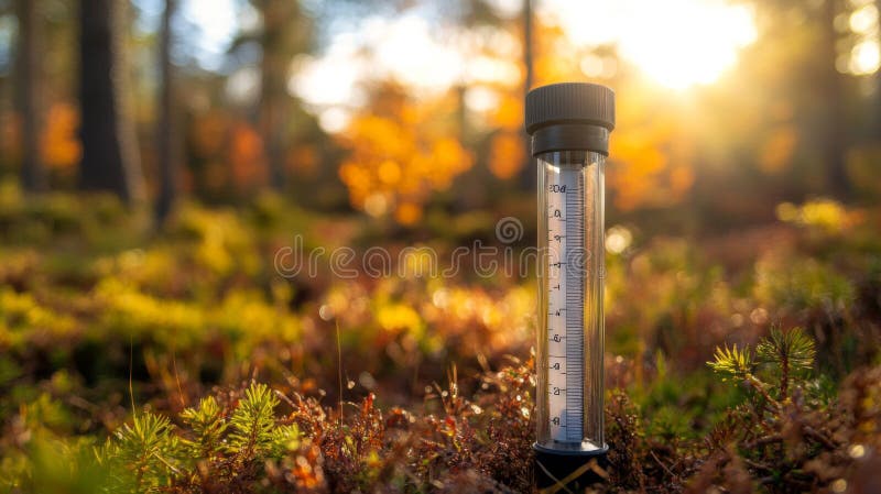 Rain Gauge in Autumn Forest Sunlight Stock Illustration - Illustration ...