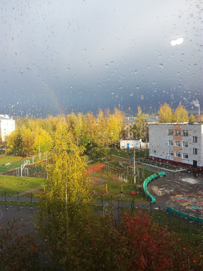 Rain stock photo. Image of school, rain, rainbow, autumn - 161296736