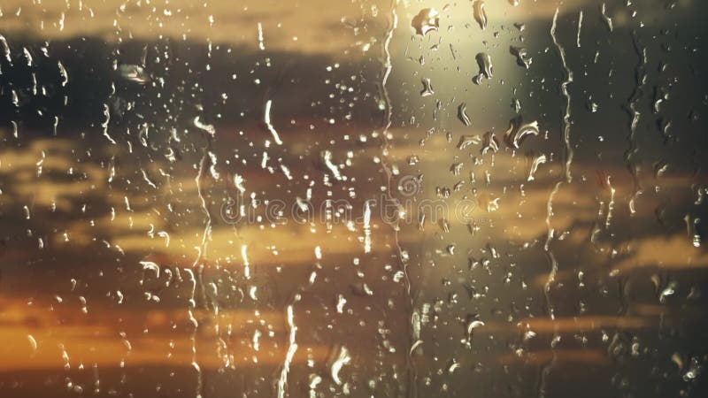 Rain on the Glass in Front of Sunset in the Sky Stock Video - Video of ...
