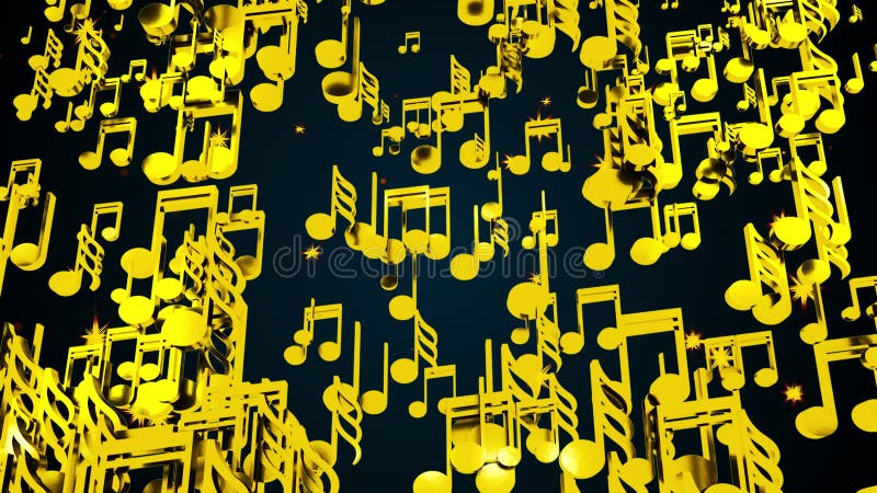 Rain of Golden Musical Notes, Computer Generated. 3D Rendering Melodic ...