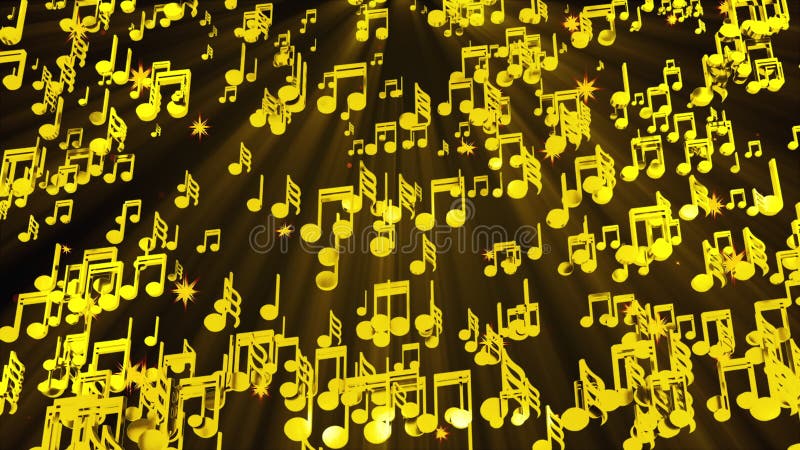 Rain of Golden Musical Notes, Computer Generated. 3D Rendering Melodic ...