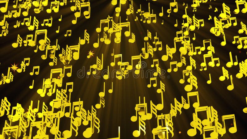 Rain of Golden Musical Notes, Computer Generated. 3D Rendering Melodic ...