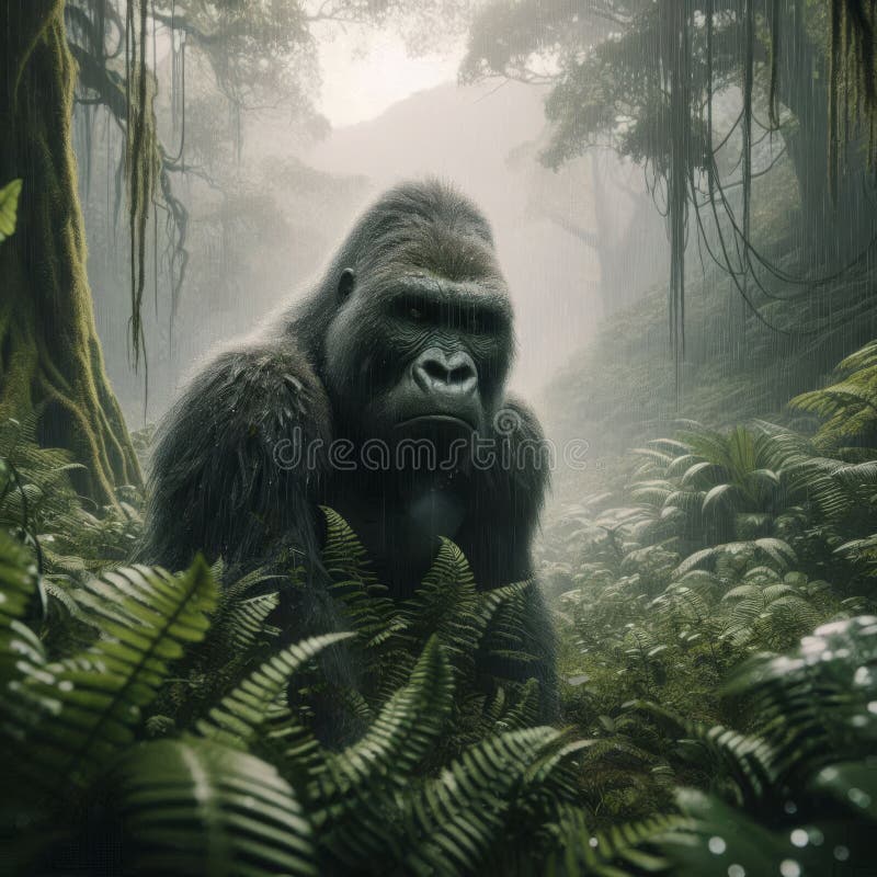 Rain and Gorilla in Jungle stock illustration. Illustration of ...
