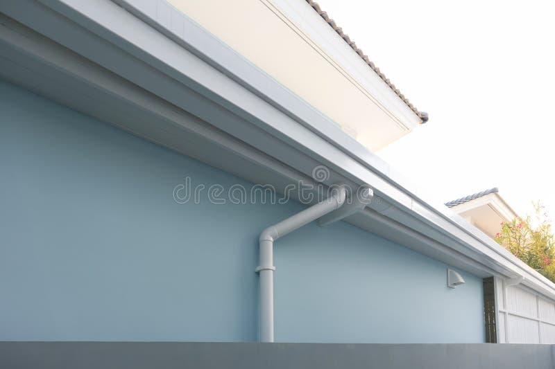 Rain Gutter Connect To Downspout for Water Drainage System Stock Image ...