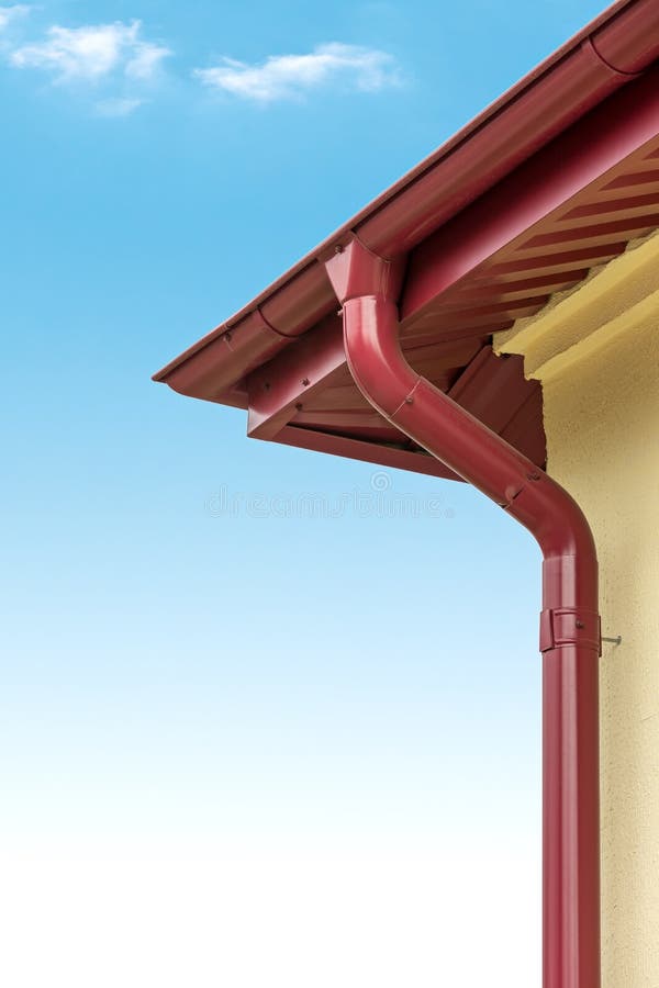 Rain gutter system stock image. Image of plaster, metallic - 32469643