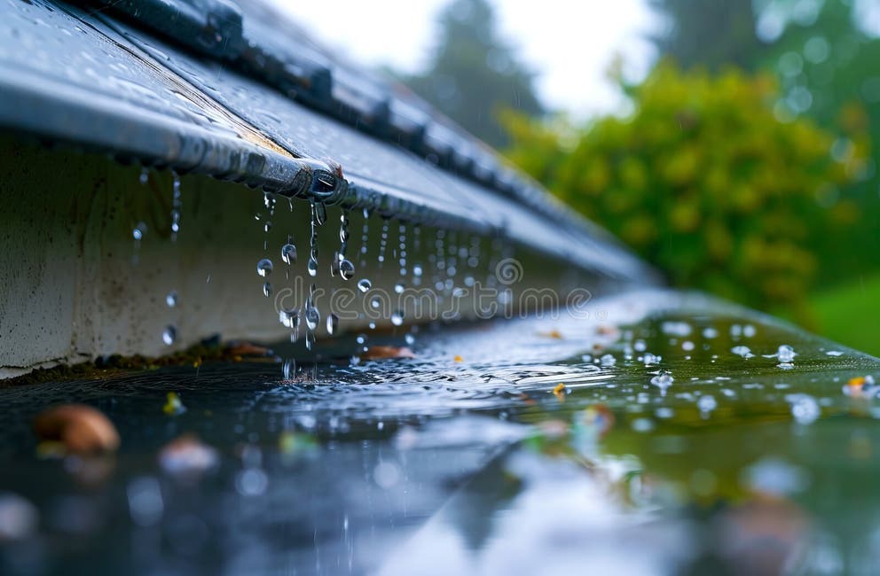 A Rain Gutter with Water Drops on it Stock Photo - Image of gutter ...