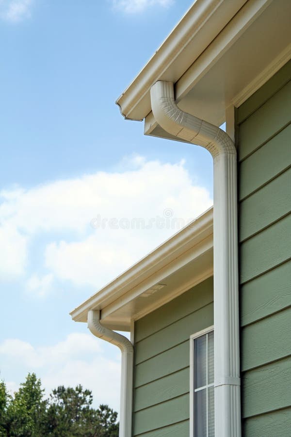 Installation of Rain Gutter Stock Image - Image of white, aluminum ...