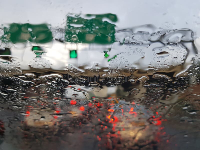 Rain in Highway,Traffic in Low Visibility Condition . Stock Photo ...